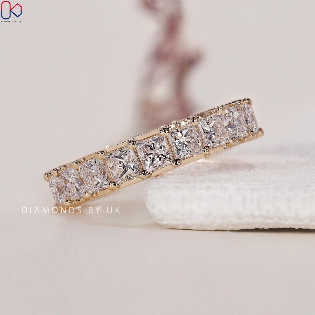 9 Princess Cut Diamond Wedding Band Genuine Lab Grown Dimond Wide Band ...