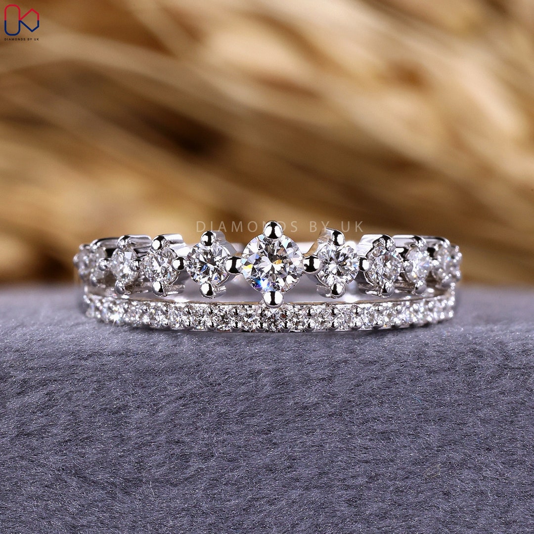 Double Row Diamond Engagement Band Round Lab Grown Diamond Band Double ...