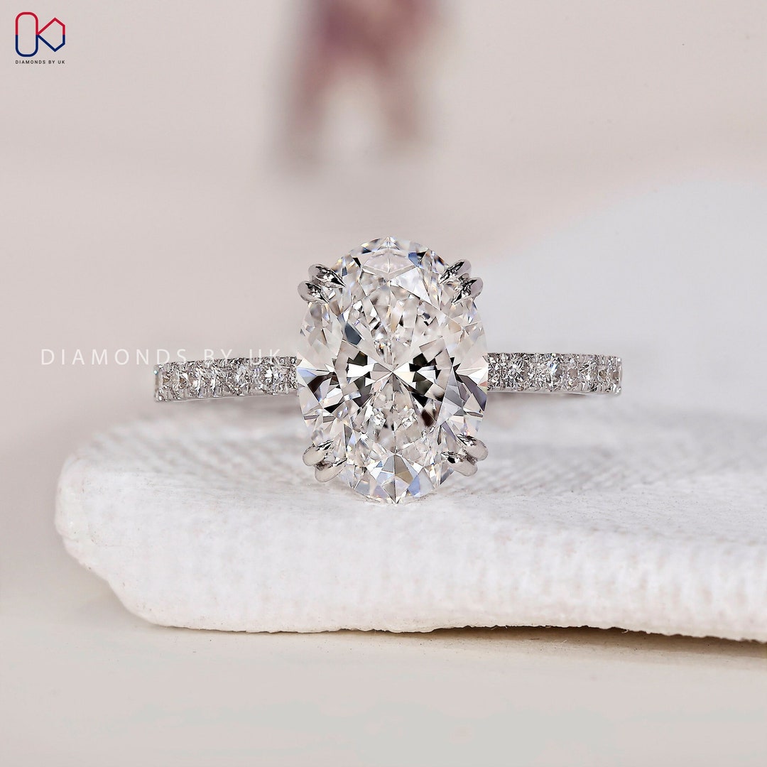 Oval Diamond Engagement Ring Real Lab Grown Diamond Ring Genuine Big ...