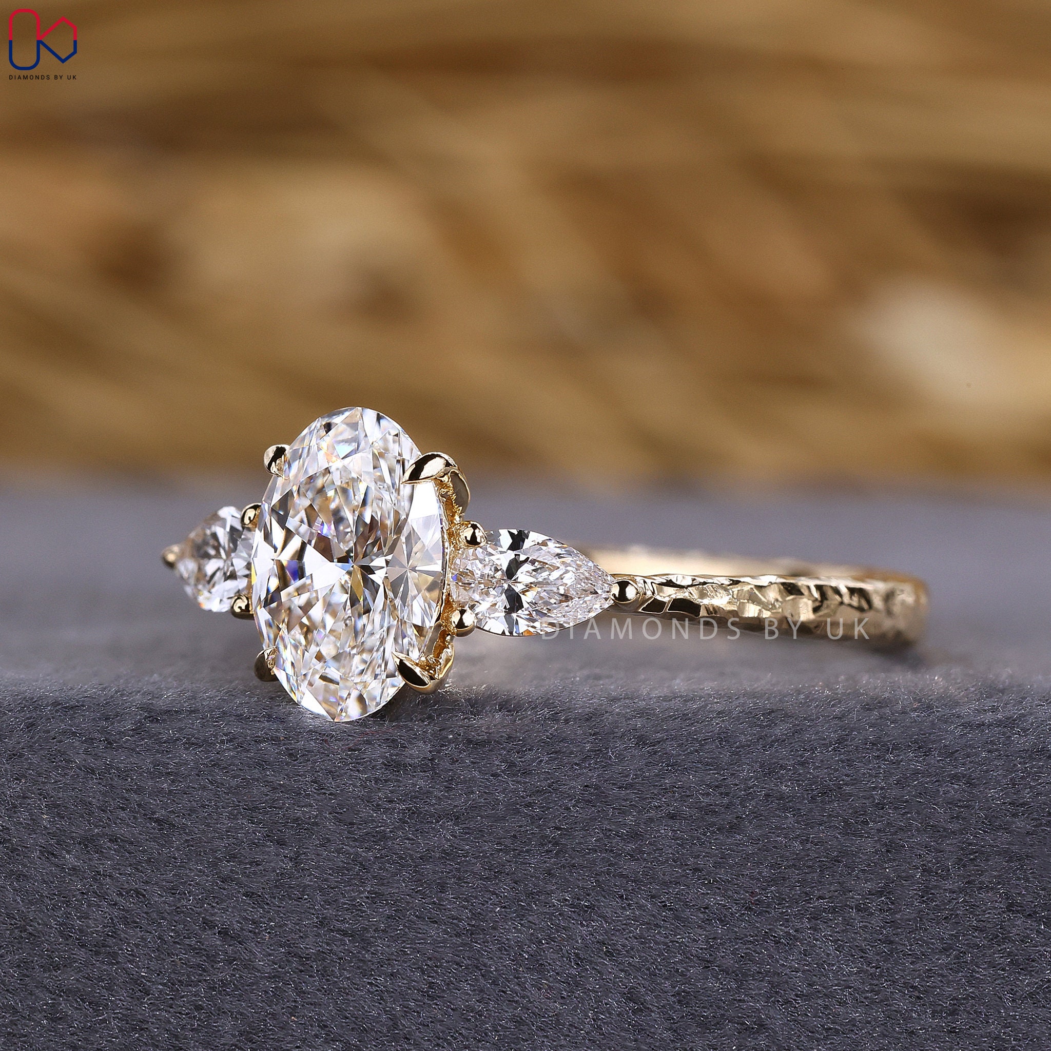 Oval Diamond Engagement Ring Oval Trilogy Diamond Ring for Her Side ...