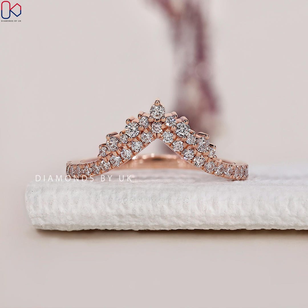 Solid Gold Crown Stacking Ring Custom Curved Wedding Ring Women Lab ...