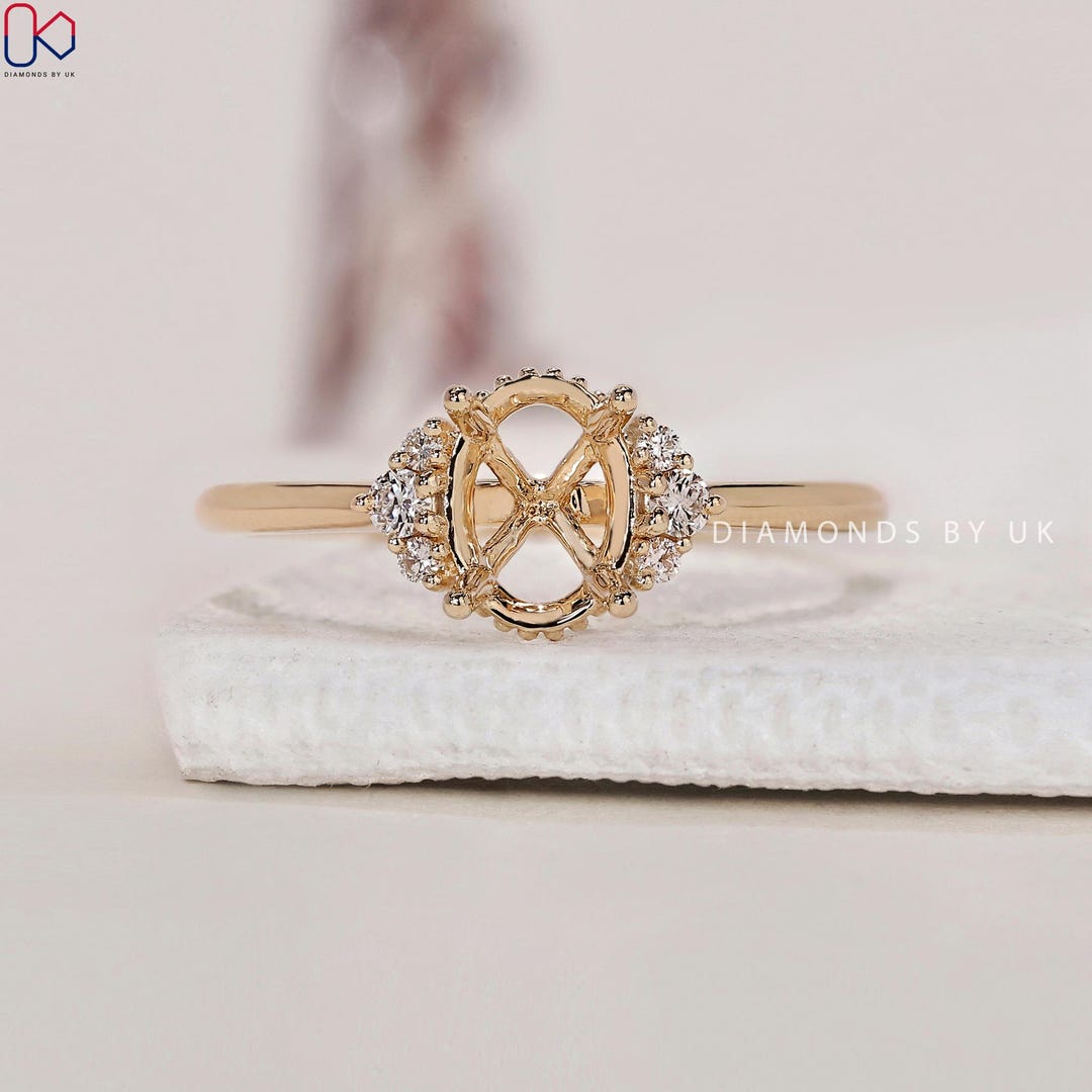 Custom Diamond Engagement Ring Setting Solid White Rose Gold Silver ...
