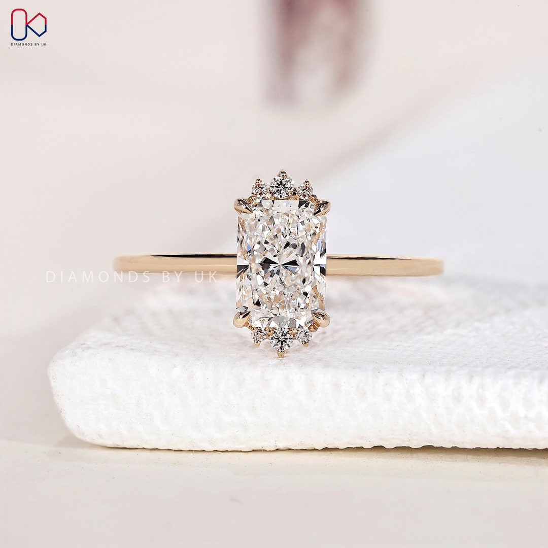 Genuine Radiant Diamond Ring Lab Create Diamond Ring Unique Engagement ...