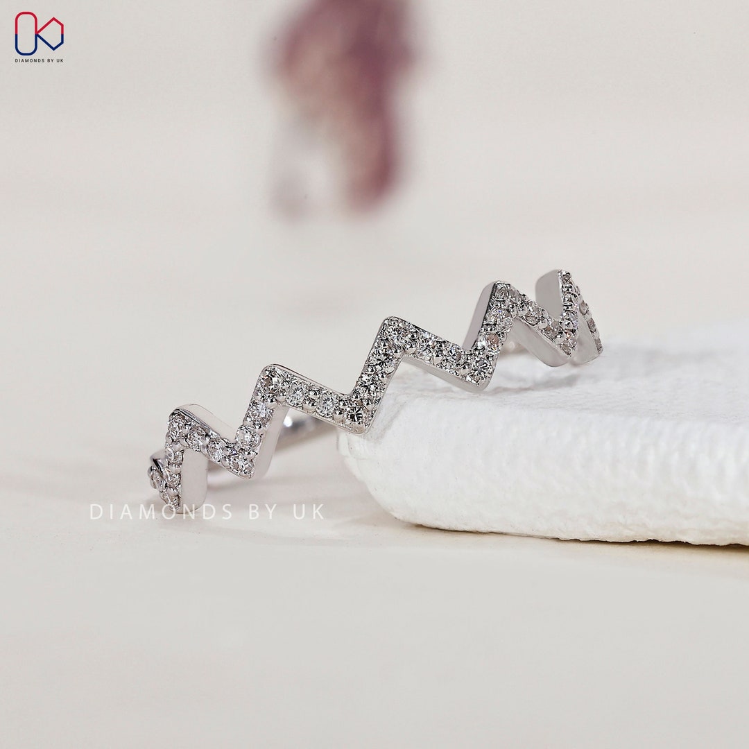 Solid Gold Zig Zag Diamond Ring Wavy Stacking Rings for Women Dainty Highs and Lows Stackable ...