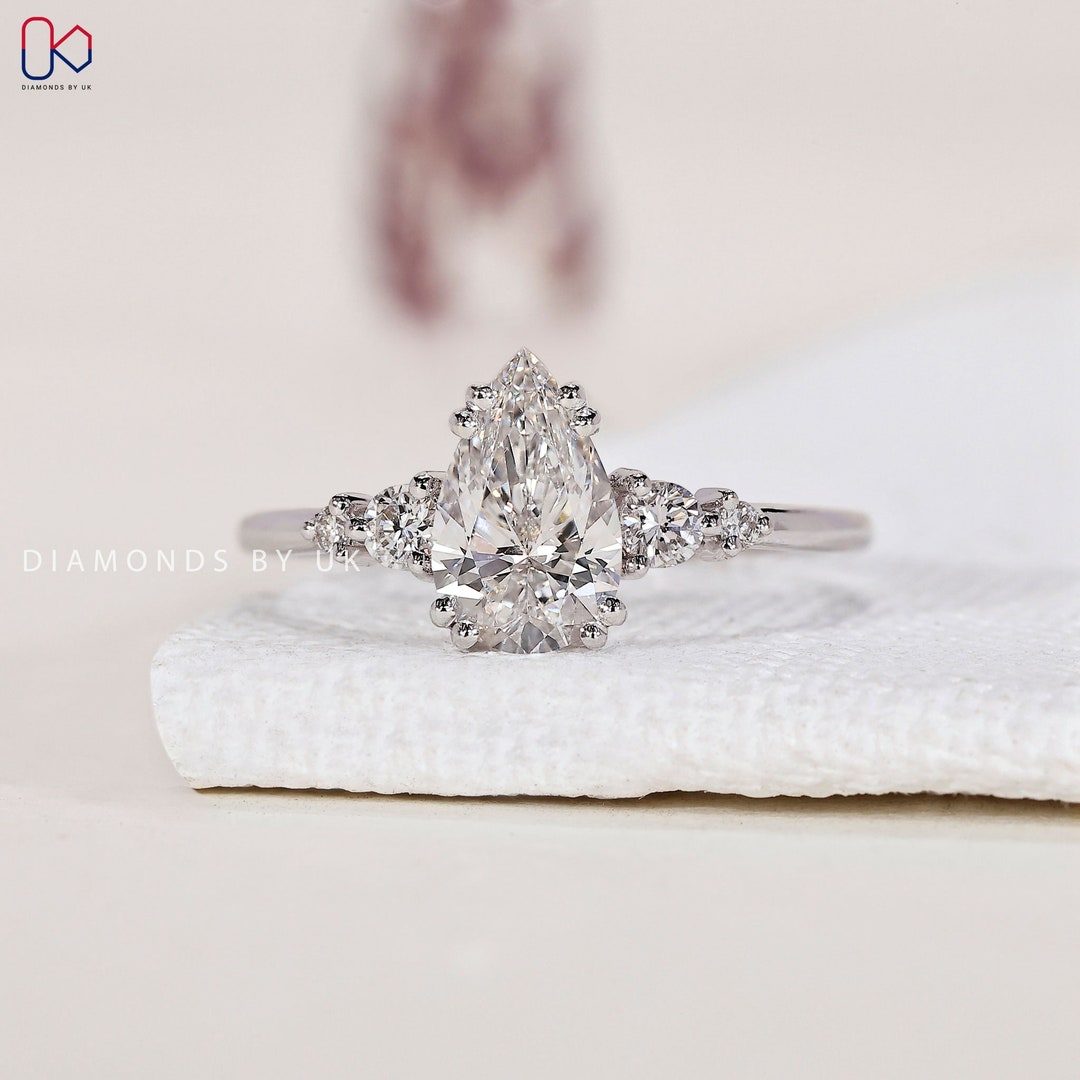 Real Lab Grown Diamond Engagement Ring Genuine Pear Diamond Anniversary ...