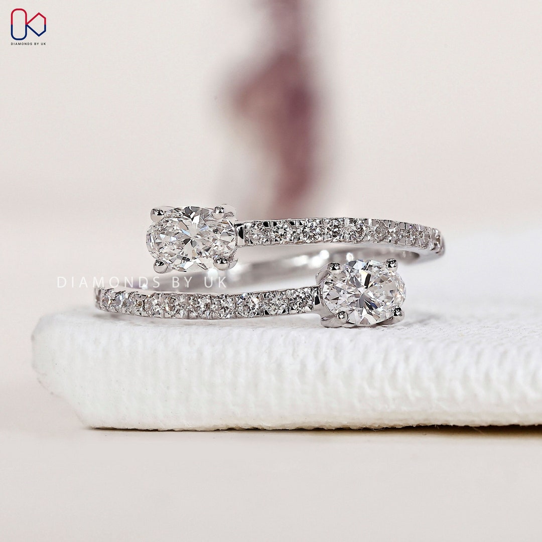Unique Bypass Wedding Ring Oval Lab Grown Diamond Ring Open Diamond ...