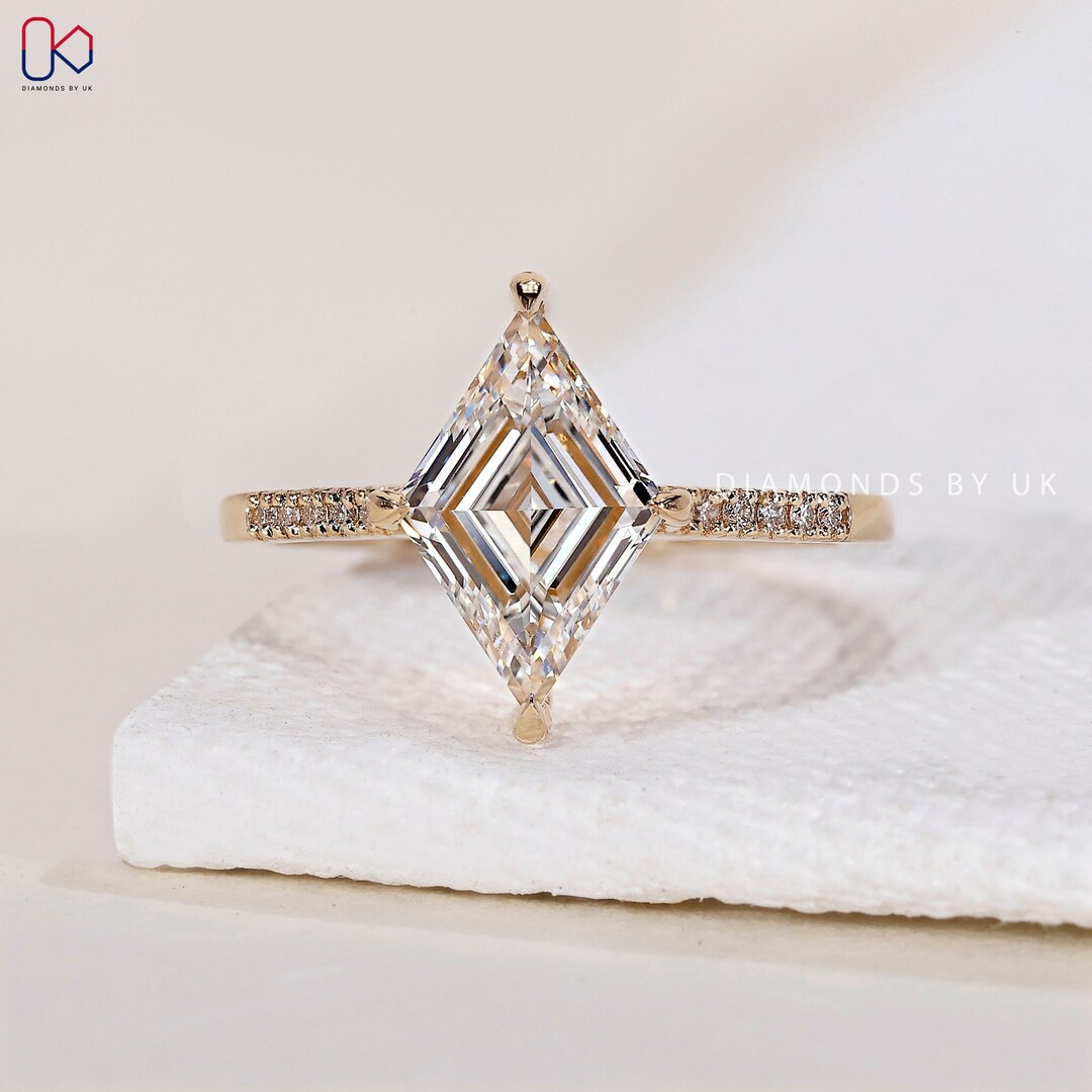 Antique Cut Diamond Engagement Ring Lozenge Cut Lab Grown Diamond Ring ...