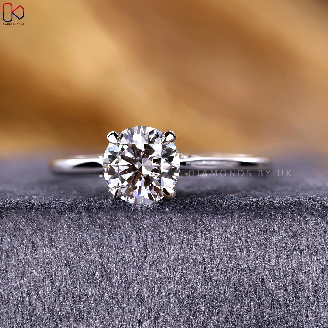 Hidden Halo Diamond Engagement Ring, Round Lab Grown Diamond Ring ...