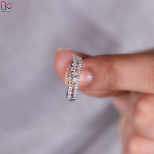 Double Row Diamond Engagement Band Round Lab Grown Diamond Band Double ...