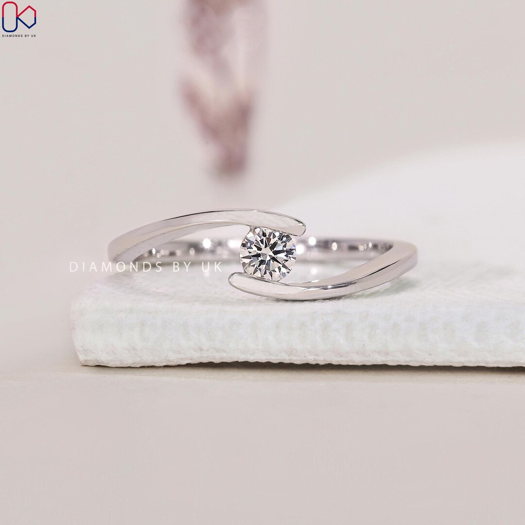 Round Diamond Engagement Ring Bypass Setting Wedding Ring Small Diamond ...