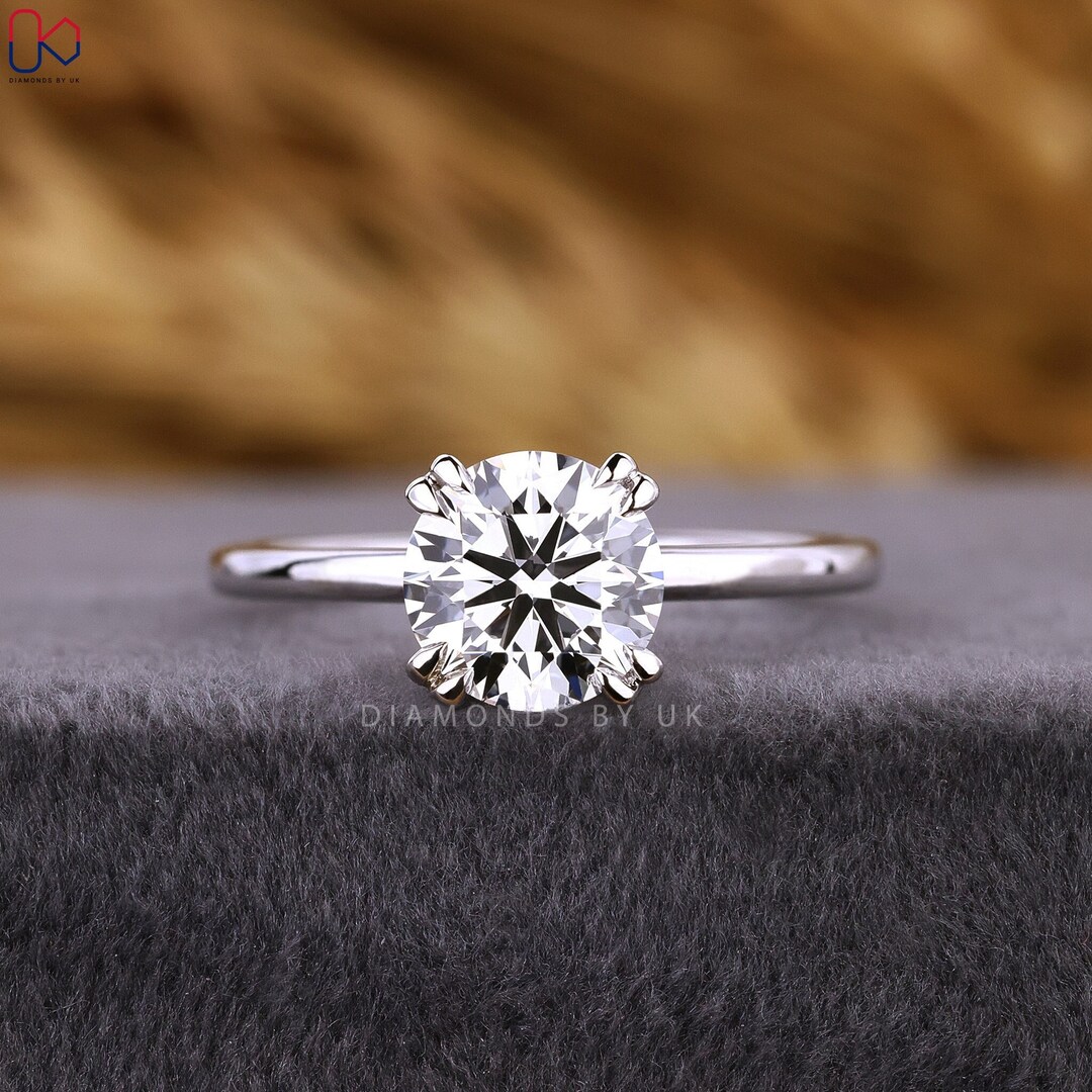 Round Engagement Ring for Her Solitaire Diamond Wedding Ring for Wife ...