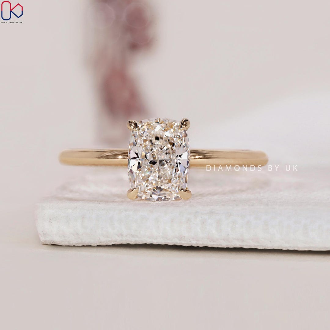 Elongated Cushion Diamond Engagement Ring Solitaire Cushion Anniversary ...