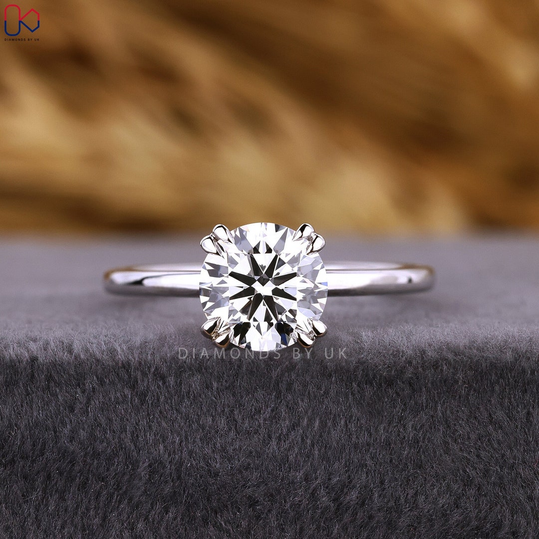 Round Engagement Ring for Her Solitaire Diamond Wedding Ring - Etsy