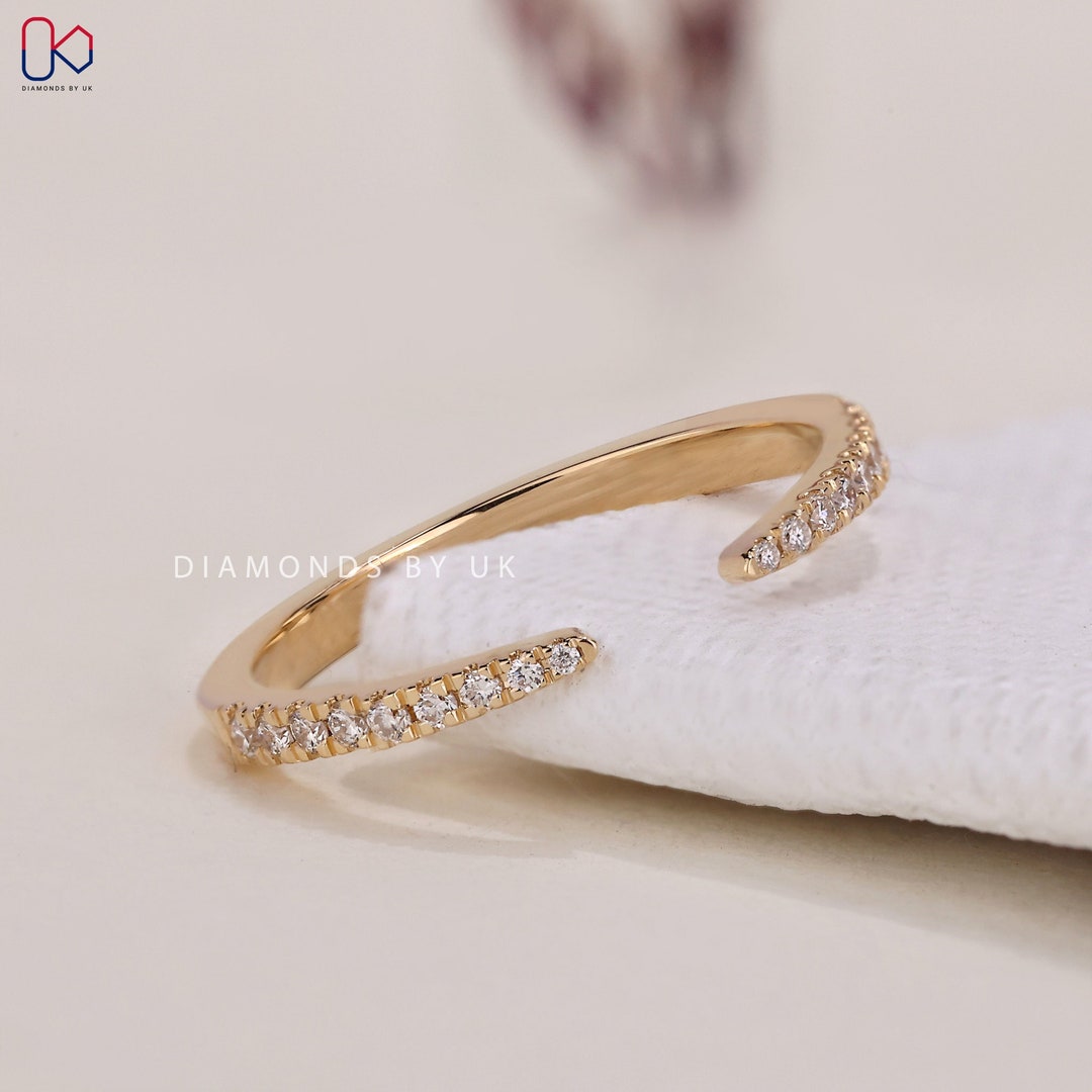 Real Lab Diamond Open Wedding Band Unique Gap Ring for Engagement Ring ...