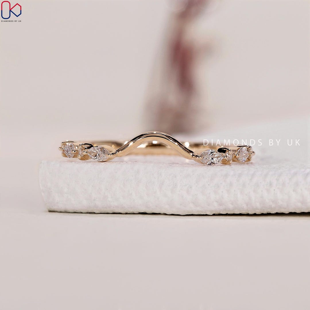 Diamond Curved Stacking Ring Real Lab Grown Diamond Wedding Ring Wave ...