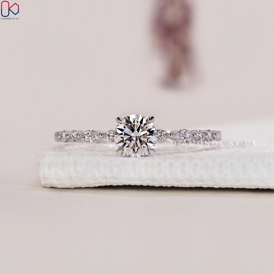 Round Diamond Engagement Ring Floating Bubbles Band Anniversary Ring ...