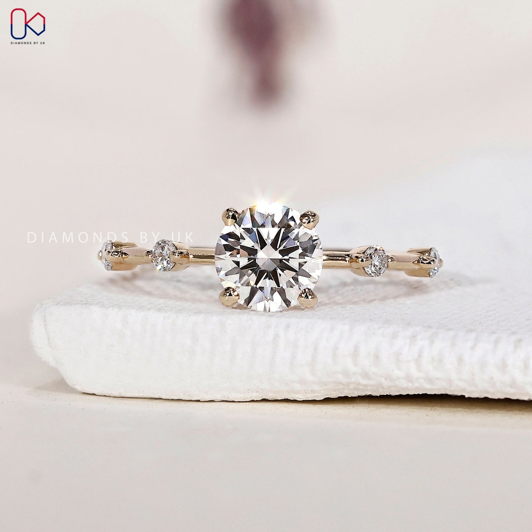Lab Grown Diamond Engagement Ring Round Brilliant Ring Genuine Diamond ...