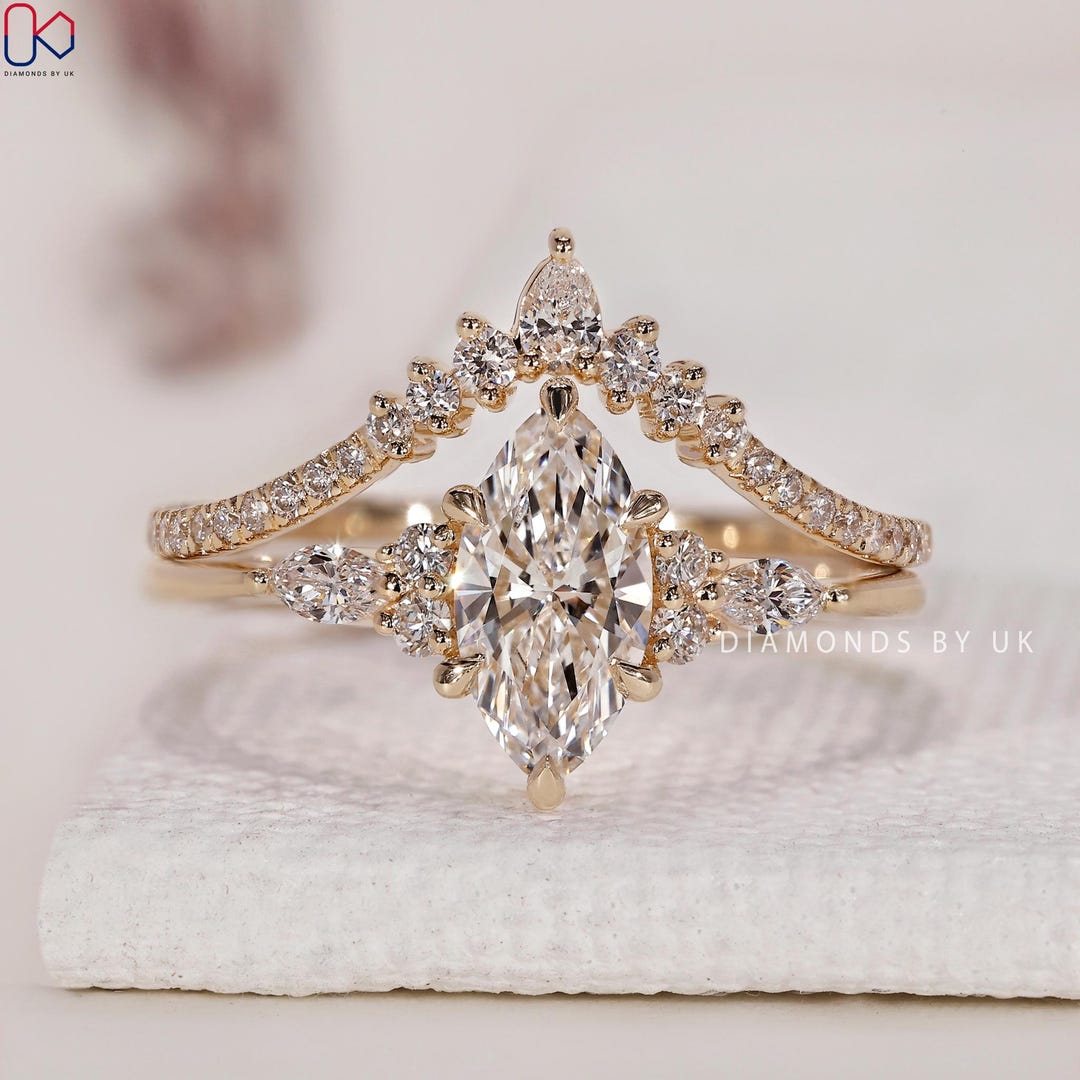 Marquise Wedding Set Diamond Bridal Set Ring for Her Marquise ...