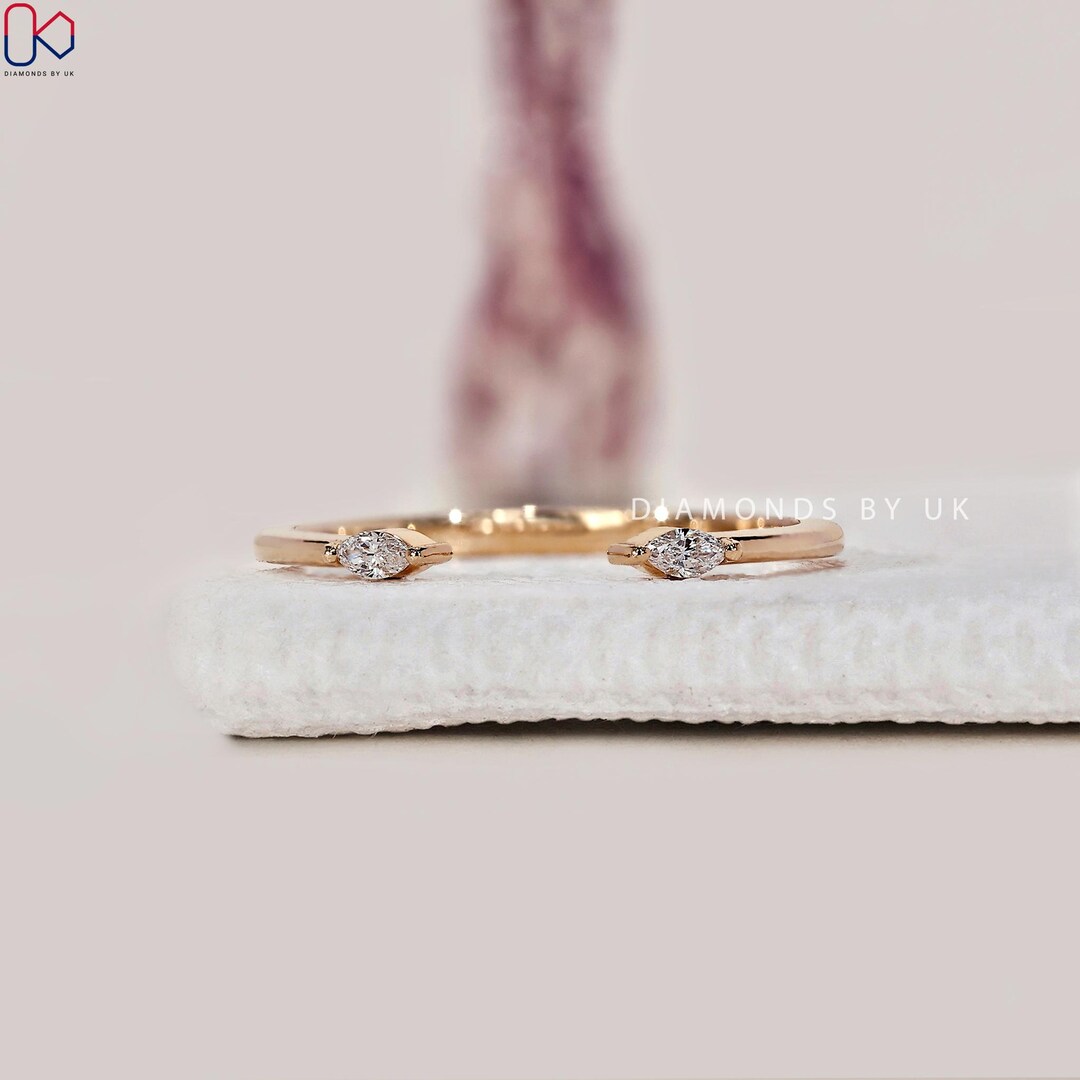 Marquise Diamond Cuff Ring Open Gap Matching Ring Real Lab Grown ...