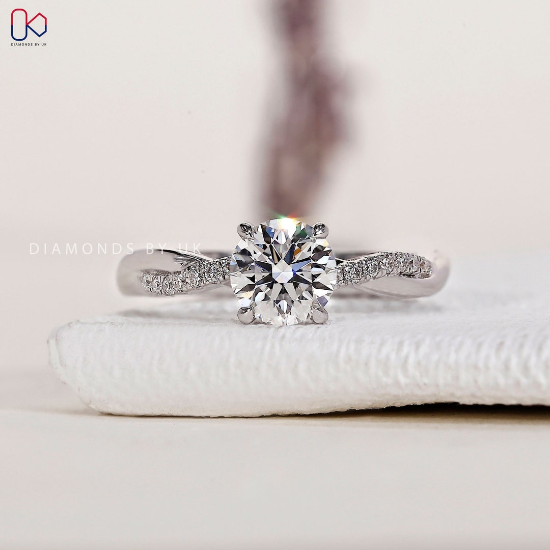 Round Lab Grown Diamond Engagement Ring, Lab Created Diamond Wedding ...