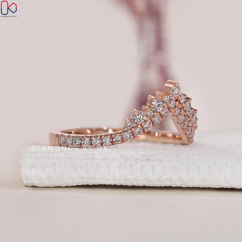 Solid Gold Crown Stacking Ring Custom Curved Wedding Ring Women Lab ...