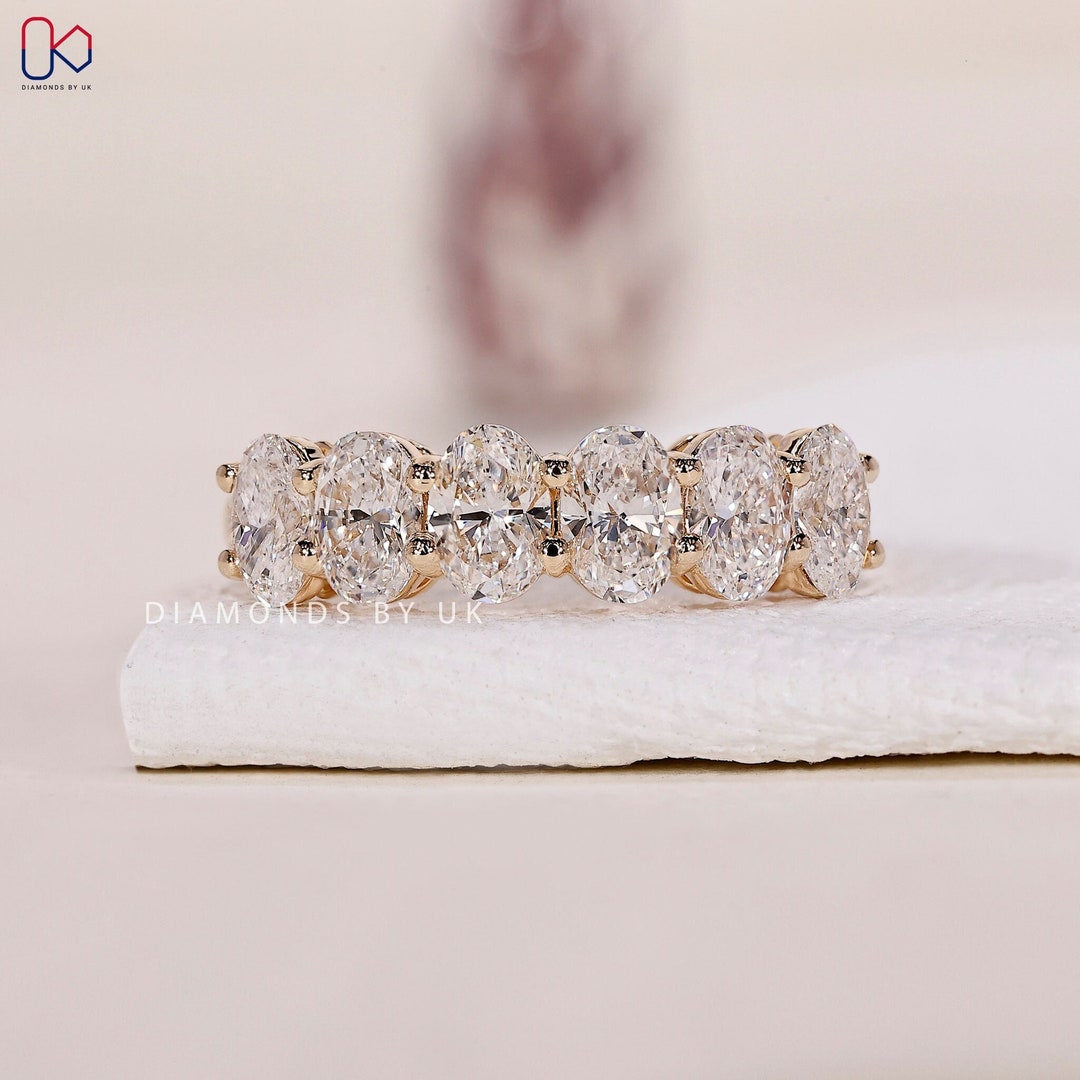 Oval Lab Grown Diamond Wedding Band 6 Stone Ring for Her Brilliant ...