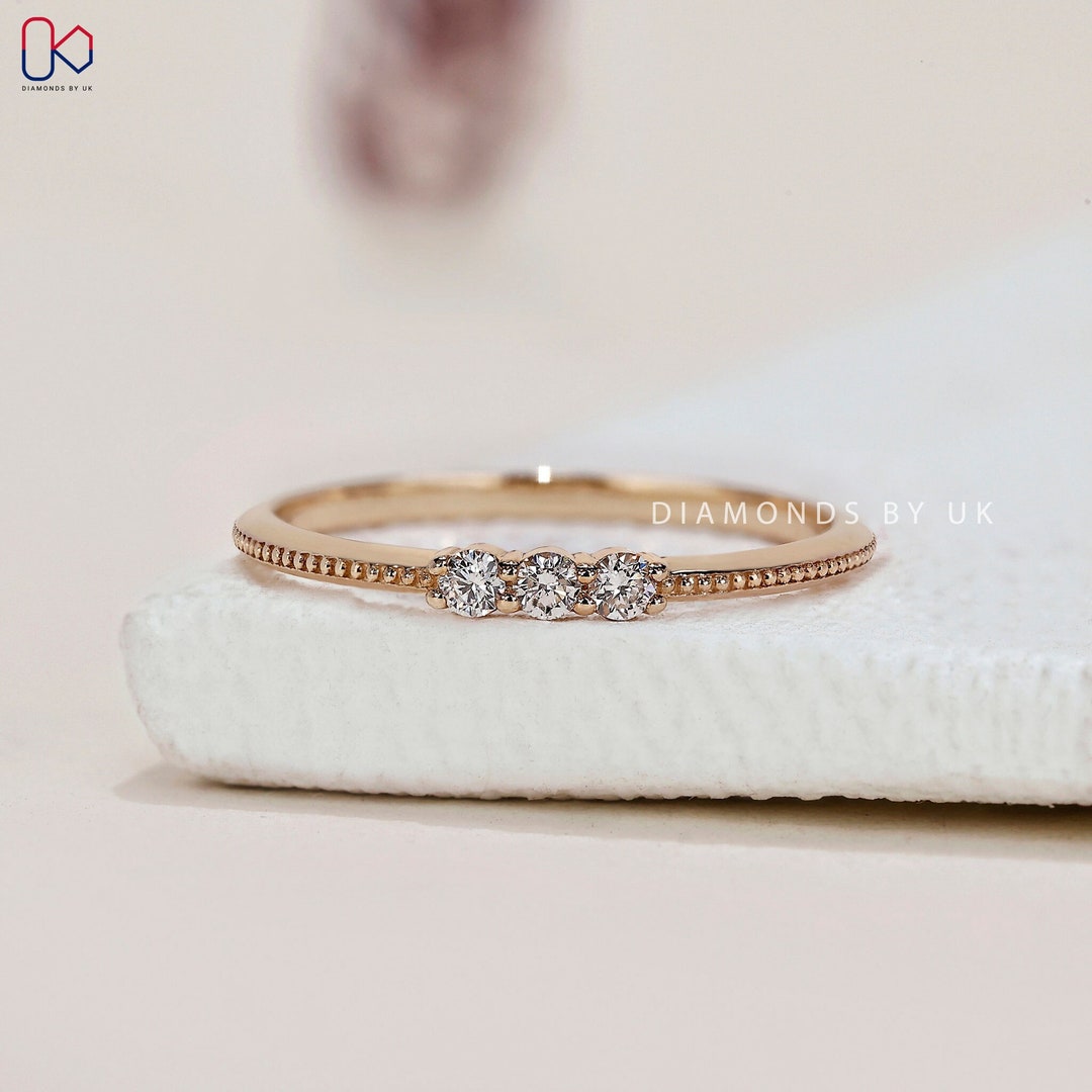 Diamond Stackable Ring Three Stone Minimalist Ring Lab Grown Diamond ...