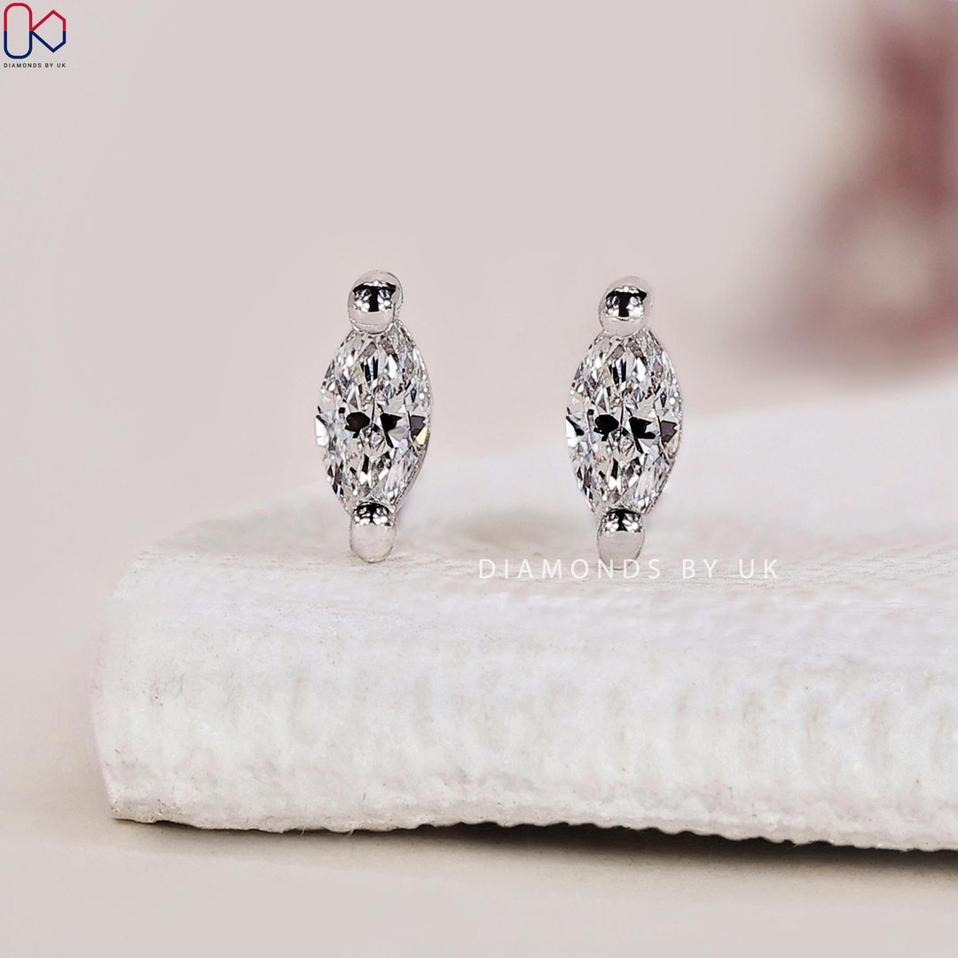Marquise Diamond Studs 10K 14K 18K Solid Gold Earrings Dainty Diamond ...