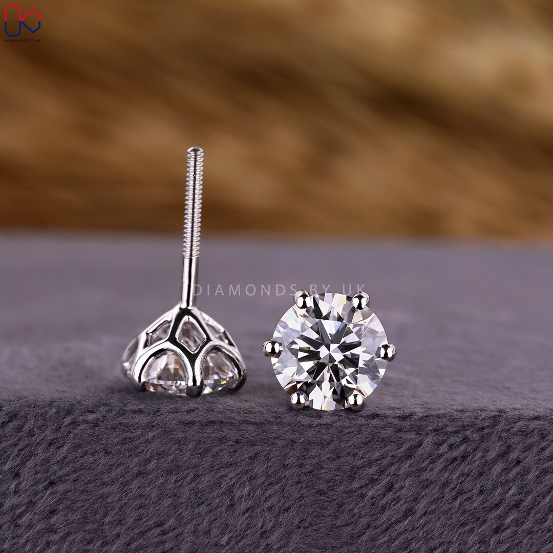 Round Small Diamond Stud Diamond Earrings for Her Genuine Lab Grown ...