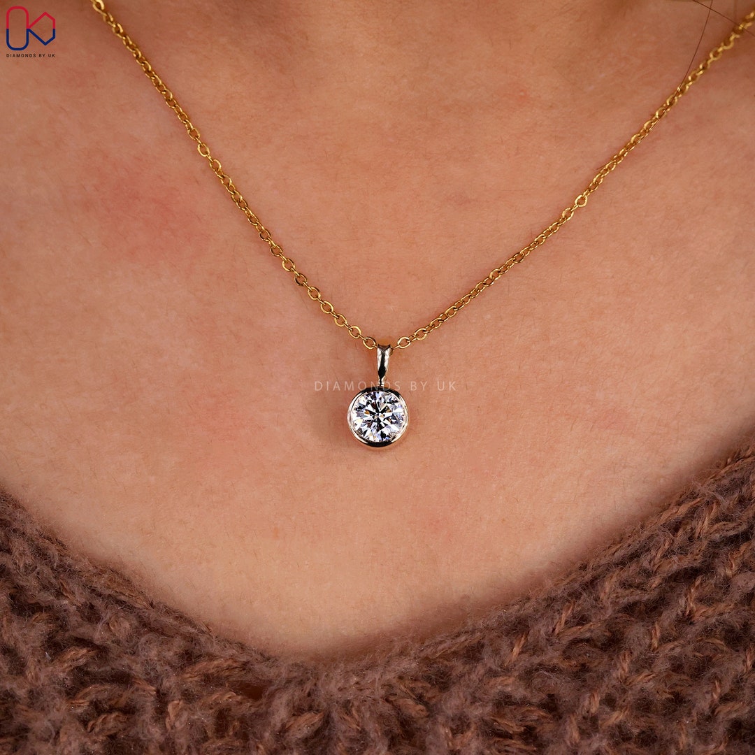 Round Diamond Pendent for Her, Solitaire Lab Grown Diamond Pendent ...