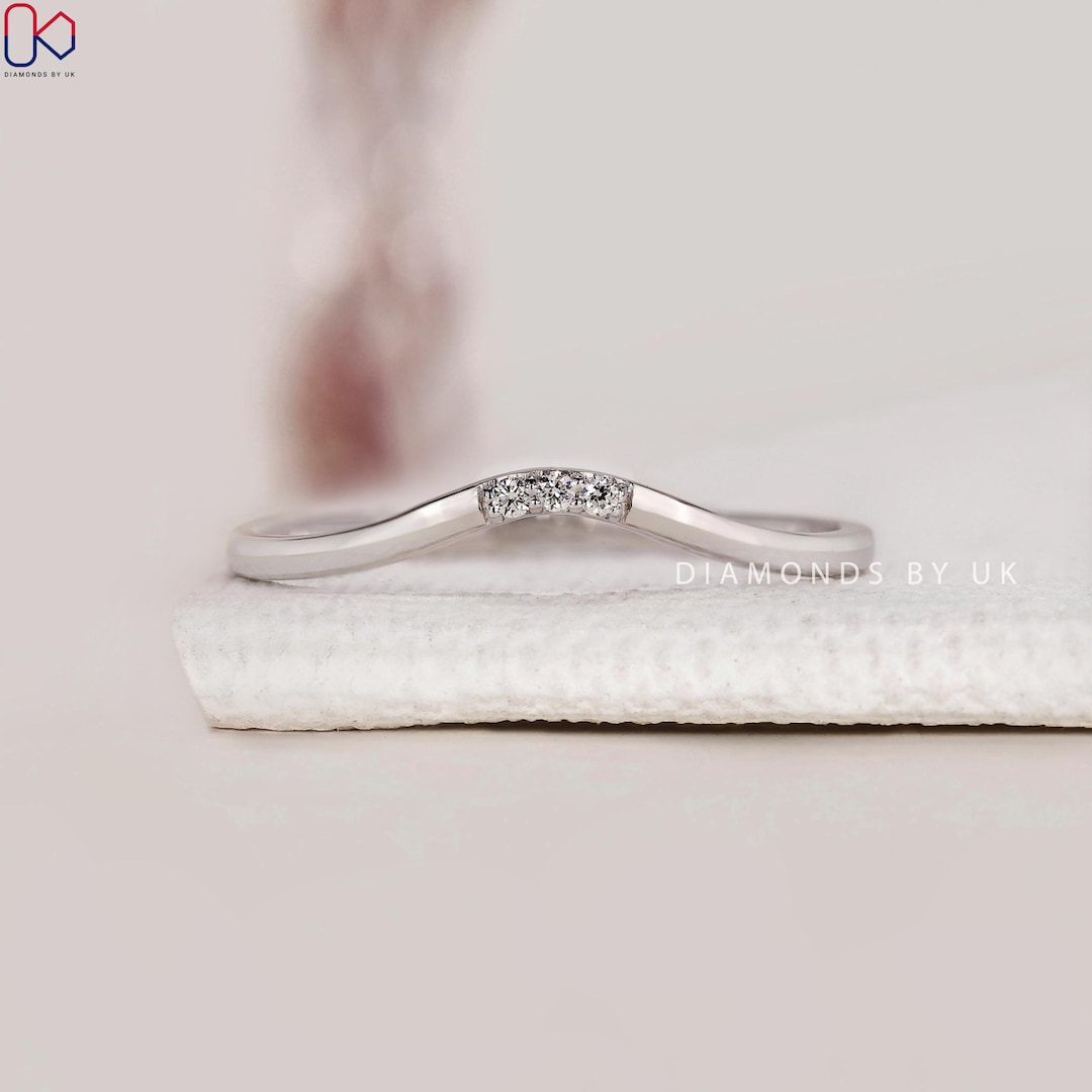 Custom Minimalist Diamond Curved Wedding Ring Dainty Contour Stacking ...