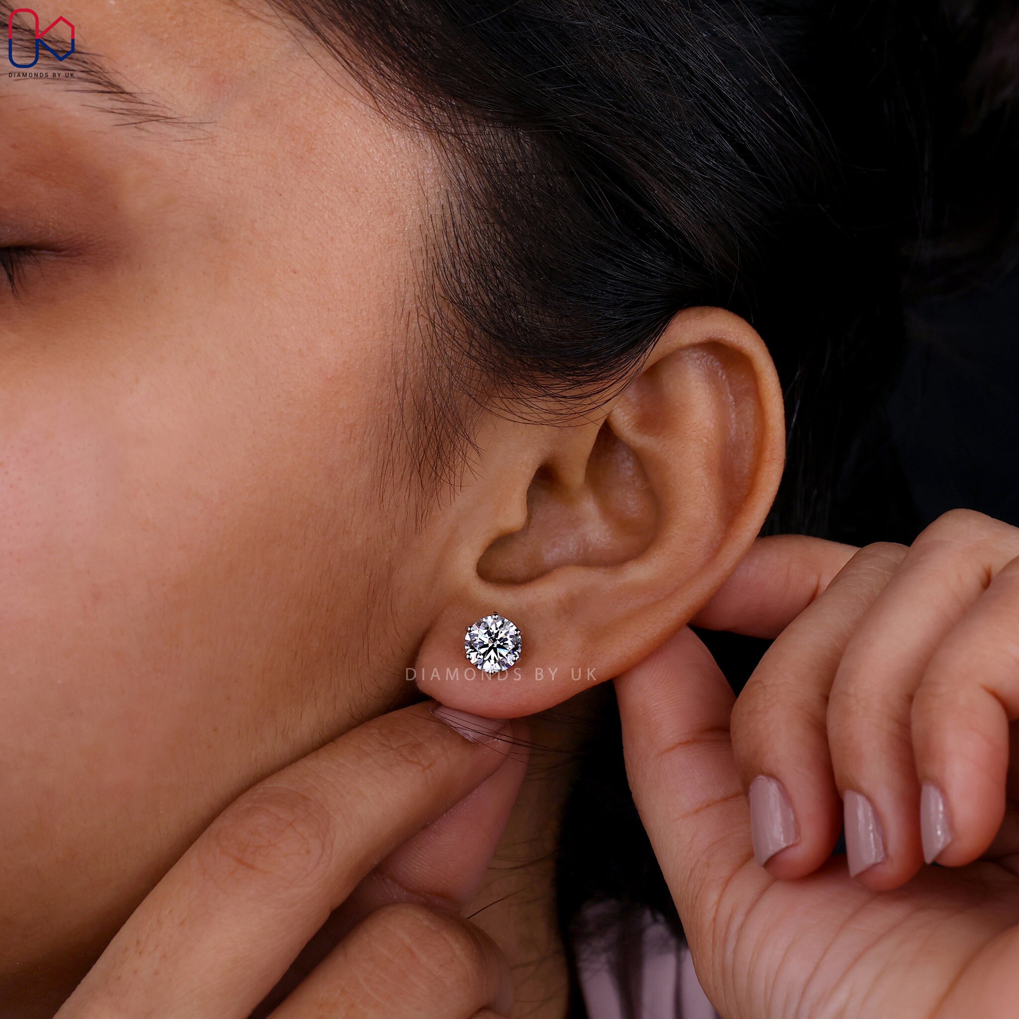 Round Small Diamond Stud Diamond Earrings for Her Genuine Lab Grown ...