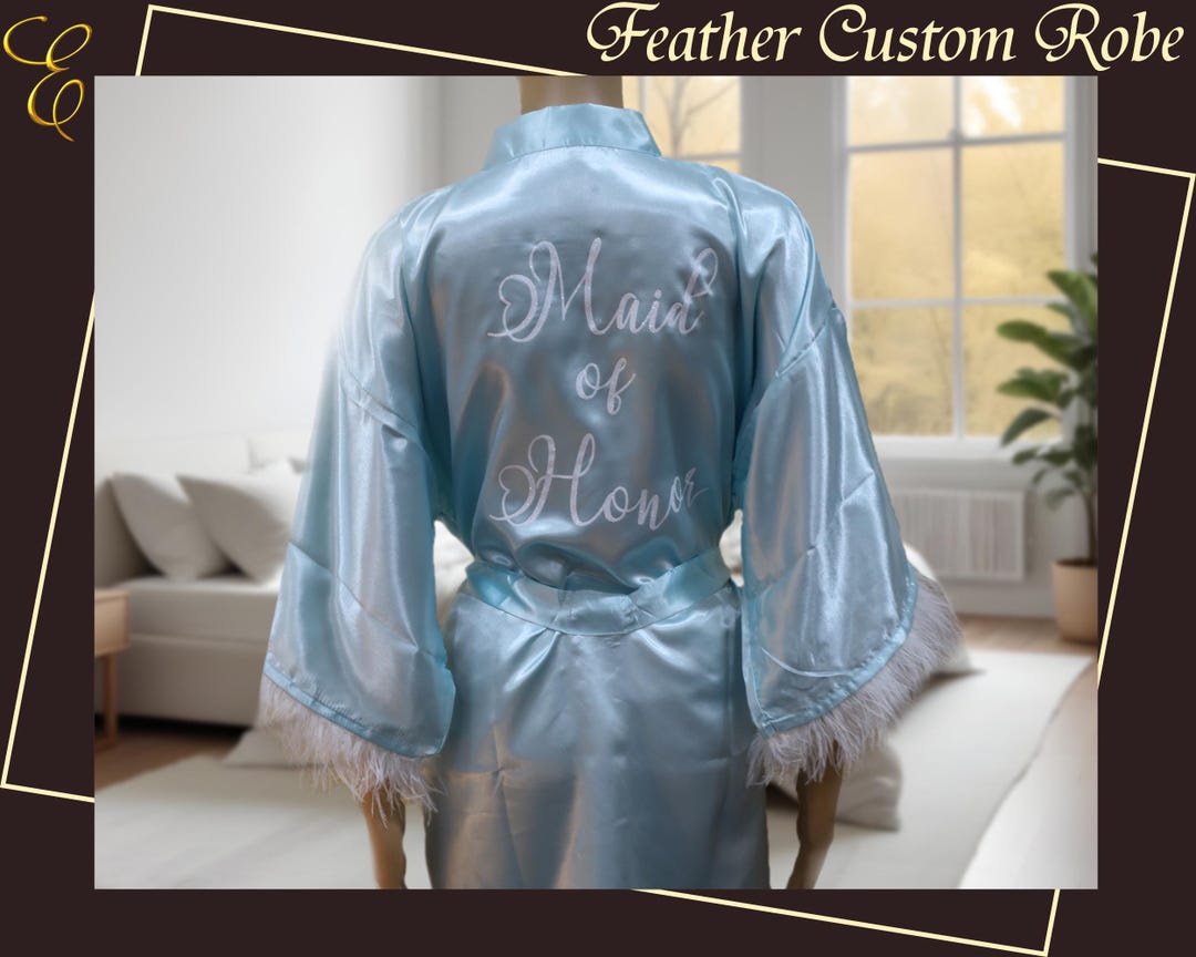 Dusty Rose Robe Feather Sleeve Robes Bridesmaid Feather Satin Robes ...