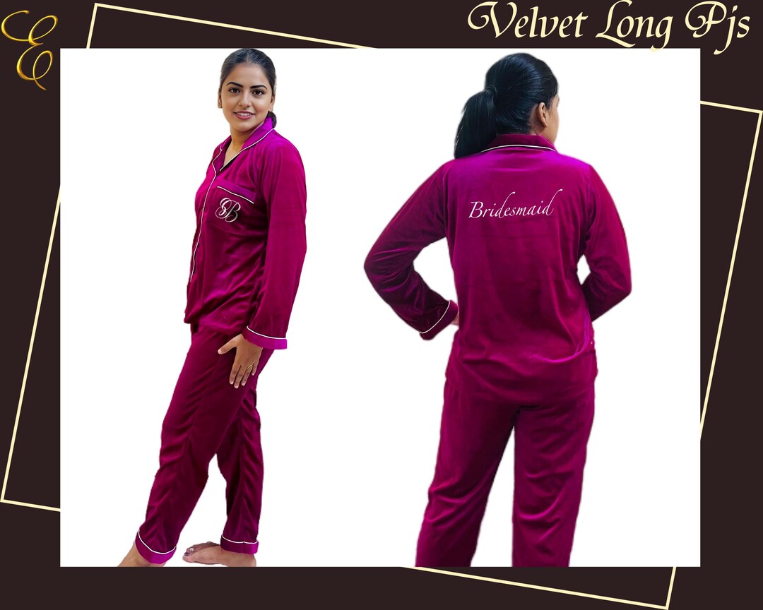 Velvet Pajamas \ Personalized Velvet Pajama \ Winter Women Pyjamas Set ...