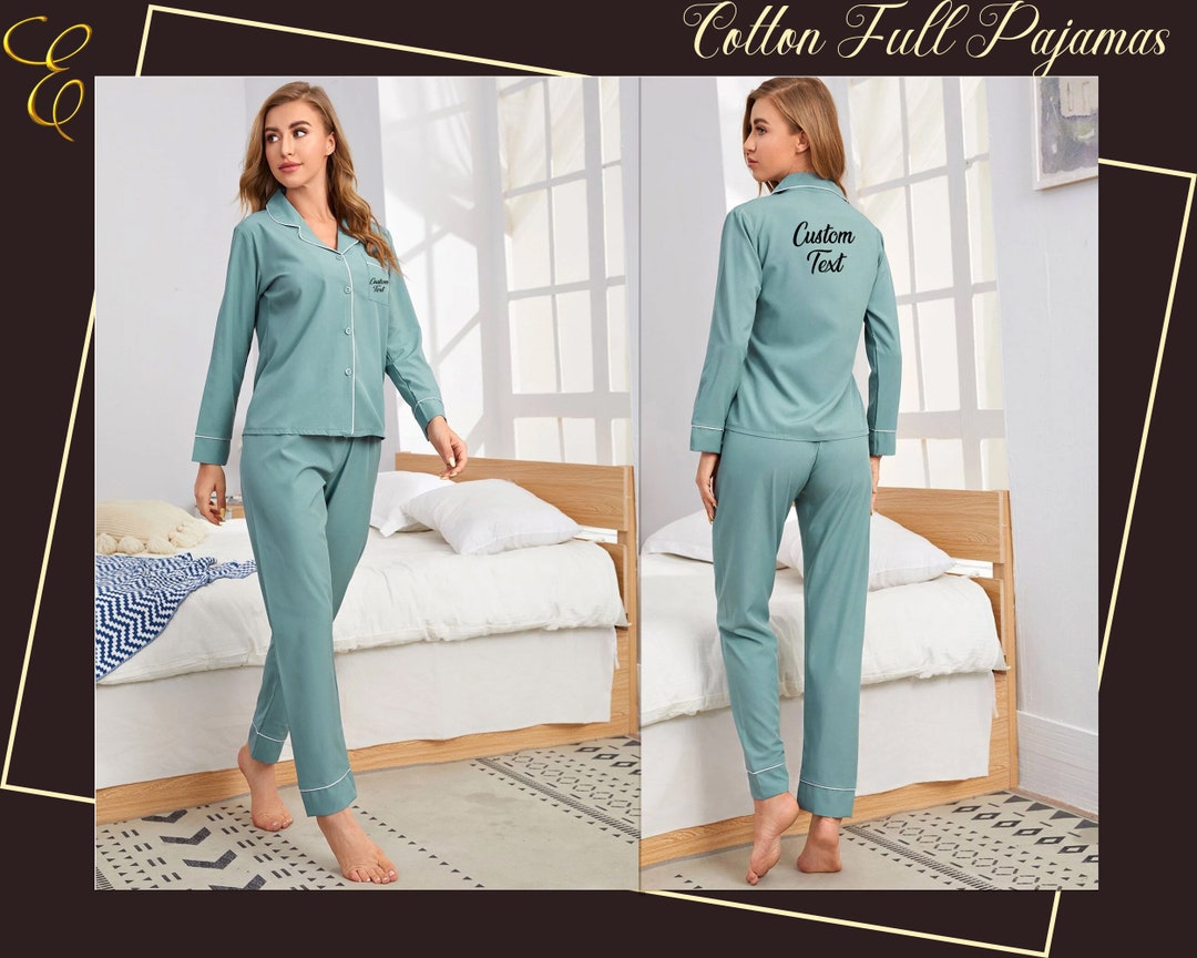 Personalized Cotton Full Pajama Set Bridesmaid Pajamas Long Set Bridal ...