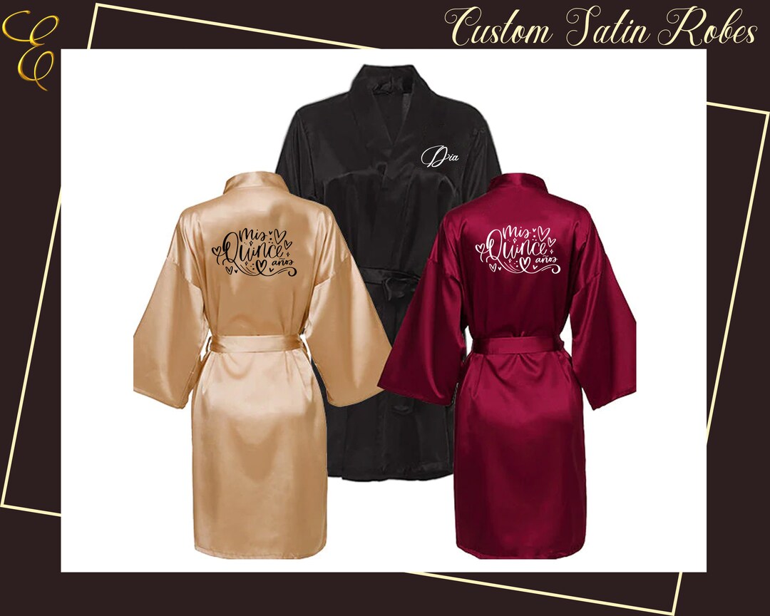 Quinceanera Satin Kimono Robe Getting Ready Robes Personalized Robe ...