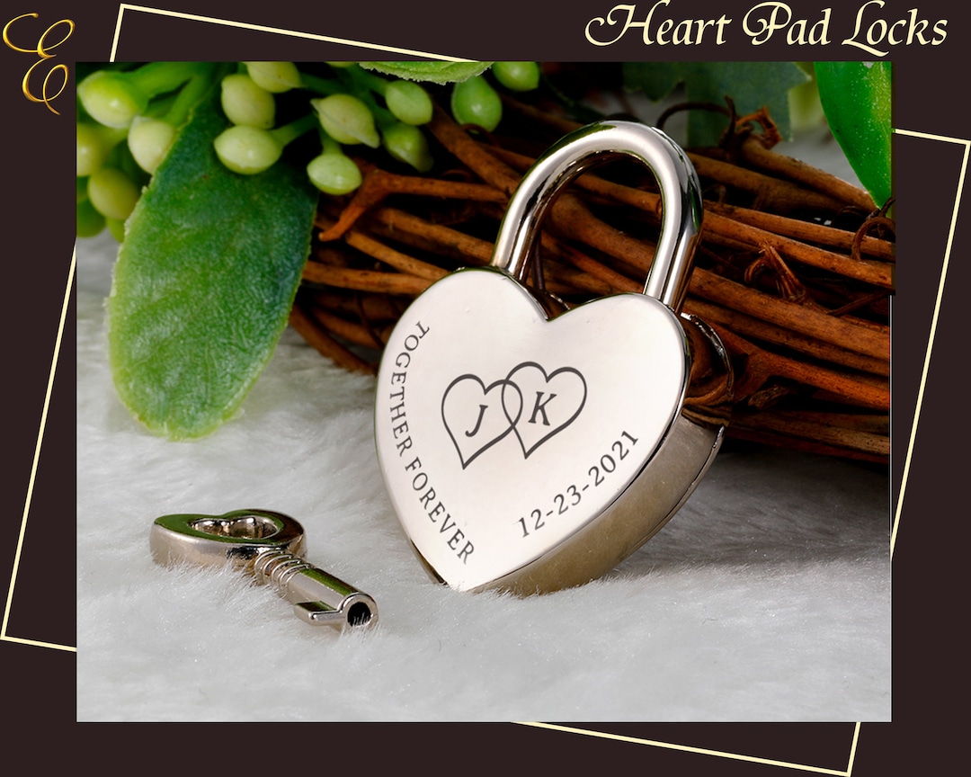 Personalized Engraved Padlock With Key, Two Hears Locked in Love Lock ...
