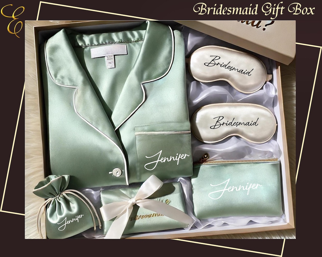Customized Combo Pjs Set With Gift Box Personalized Satin Pajama Set ...