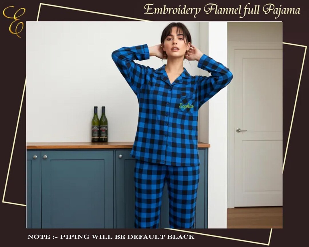 Personalized Embroidered Flannel Pajama Set | Women’s Custom Name ...