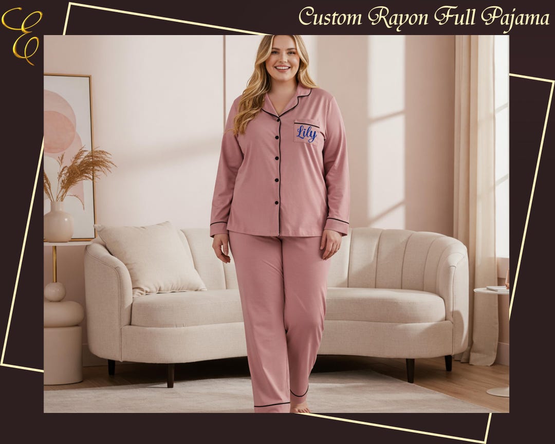 Custom Plus Size Rayon Full Pajama Set for Women, Birthday Gifts ...