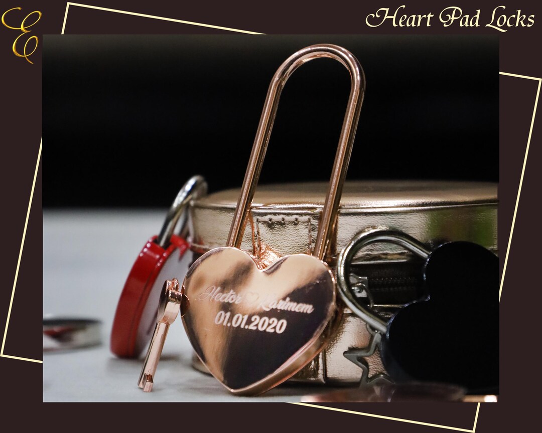 Custom Engraved Padlock With Key ,two Hearts Locked in Love Lock ...