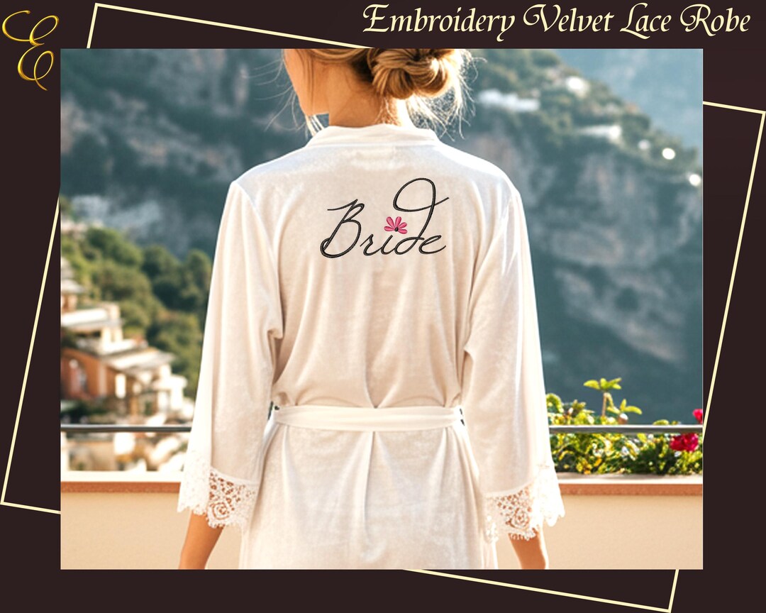 Personalized Embroidered Bridal Robe Custom Velvet Lace Robe Bridesmaid ...