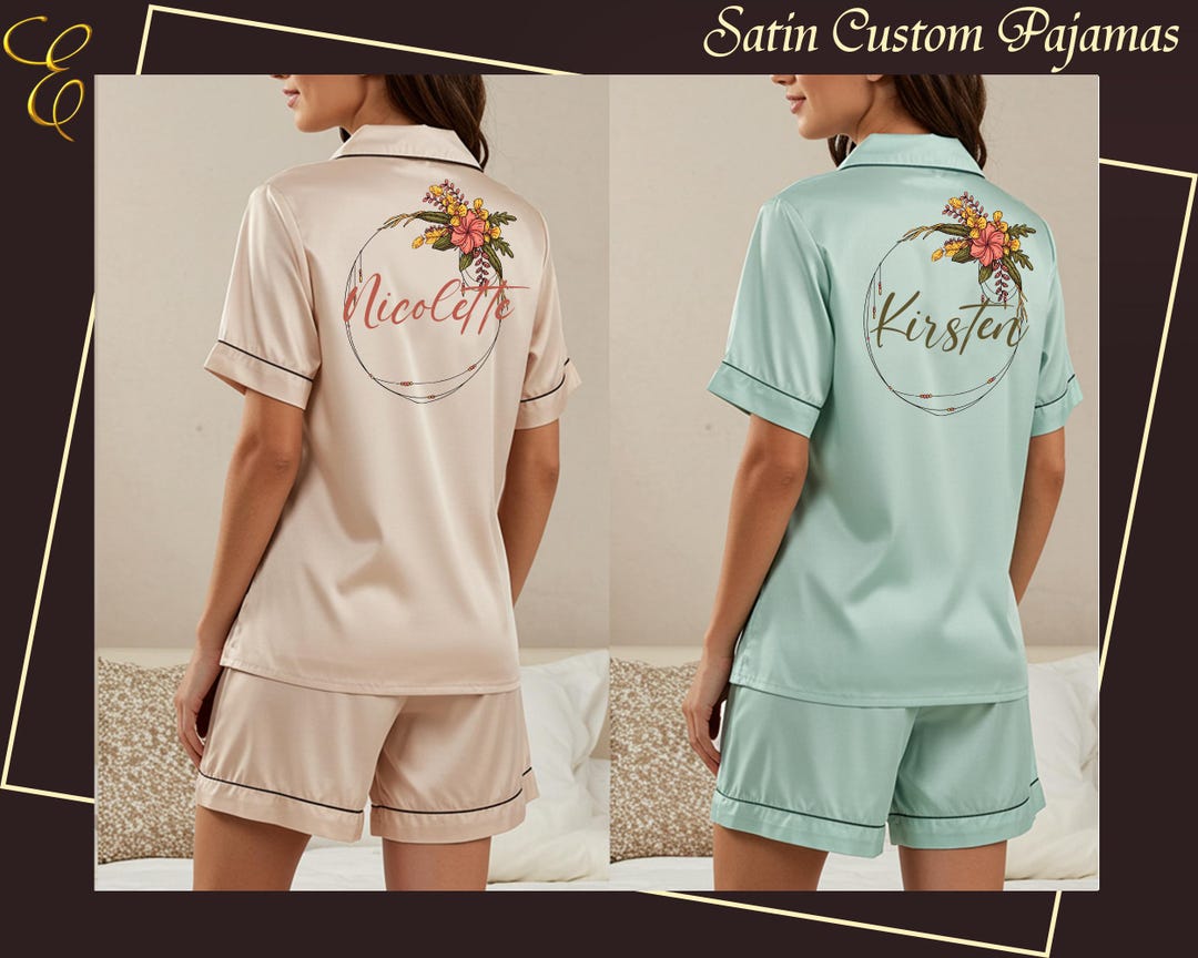 Custom Bridal Short Satin Pyjamas Personalized Matching Pyjamas Short ...
