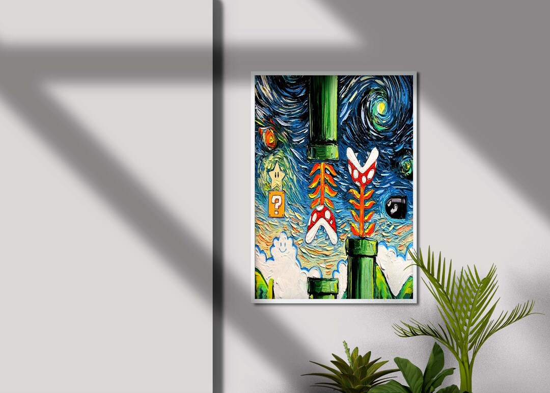 Abstract Canvas Art, Van Gogh Mario Canvas, Super Mario Canvas, Modern ...