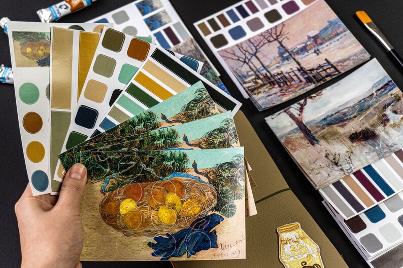 Aesthetic Color Palette Sticker Set & Glossy Classic Art Stationary for ...