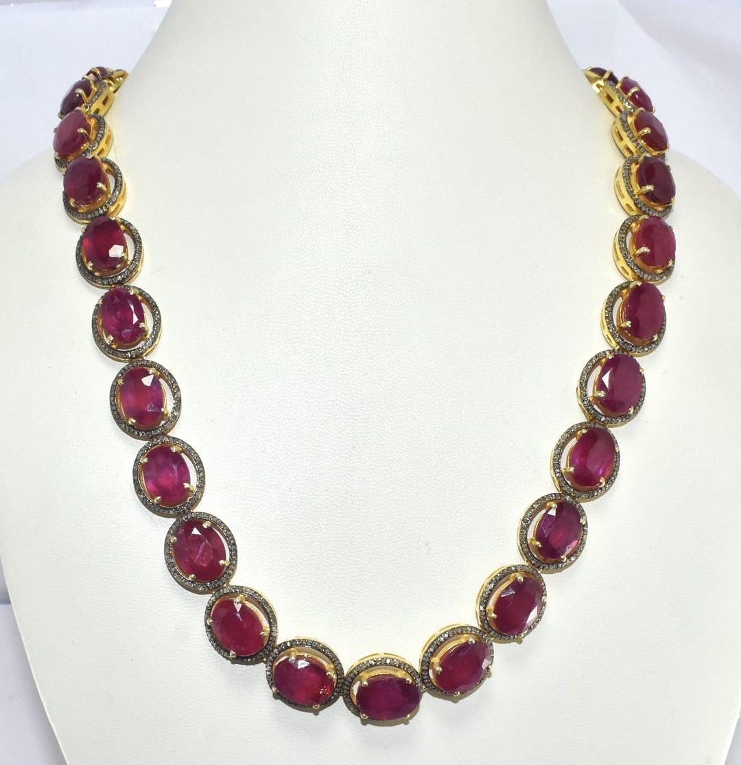 Amazing Oval Cut Ruby Necklace, Gemstone Gift, Pave Diamond Necklace ...