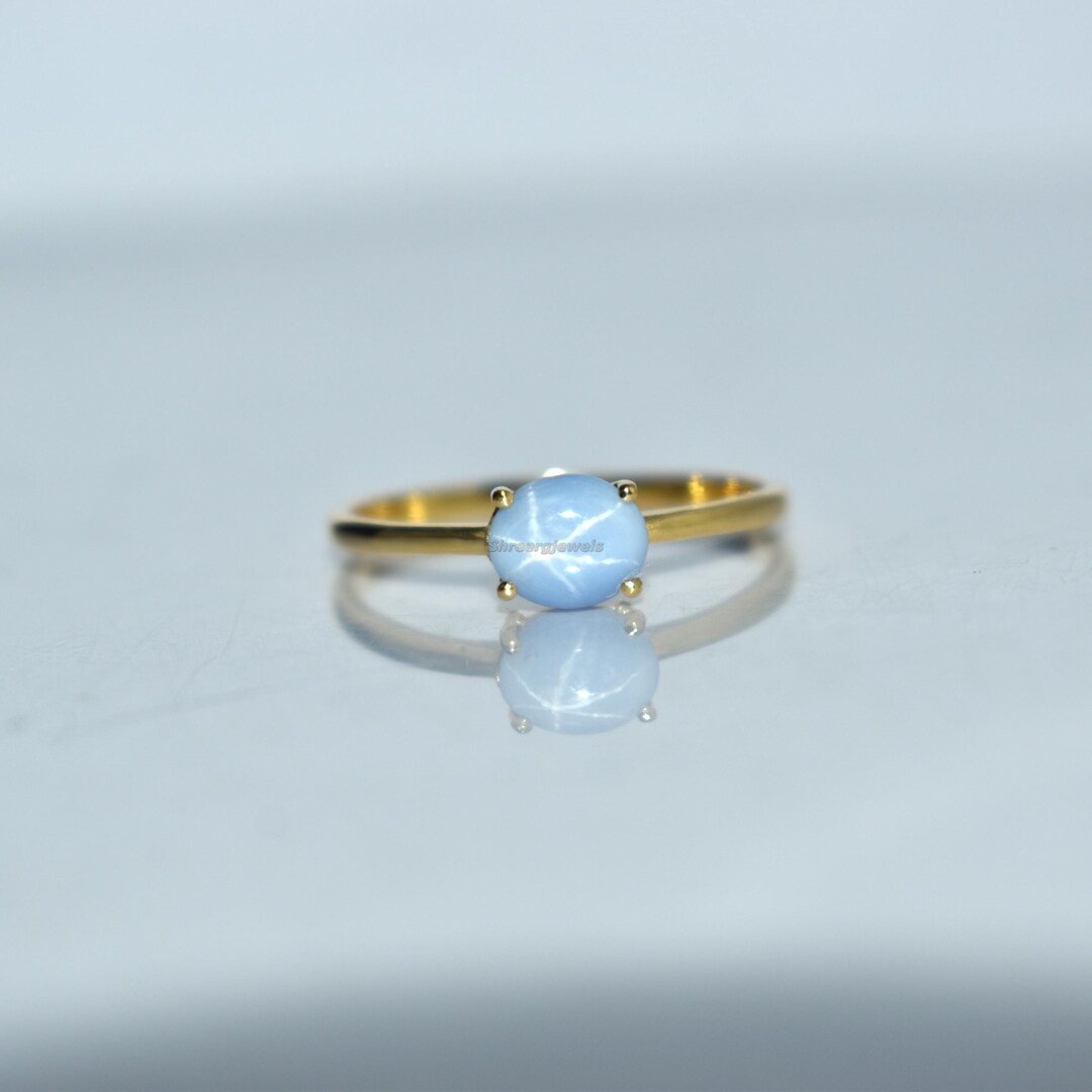 Light Star Sapphire Solitaire 925 Sterling Silver Vintage Lab 6 Ray ...