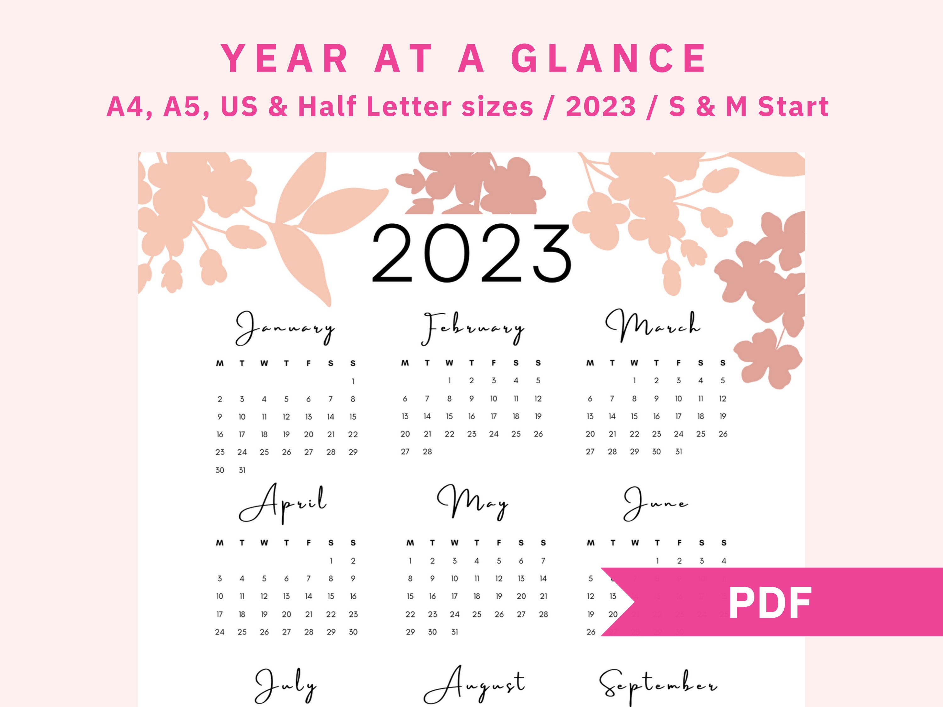 Year at A Glance Printable, 2023 Calendar, PDF, Year at A Glance ...