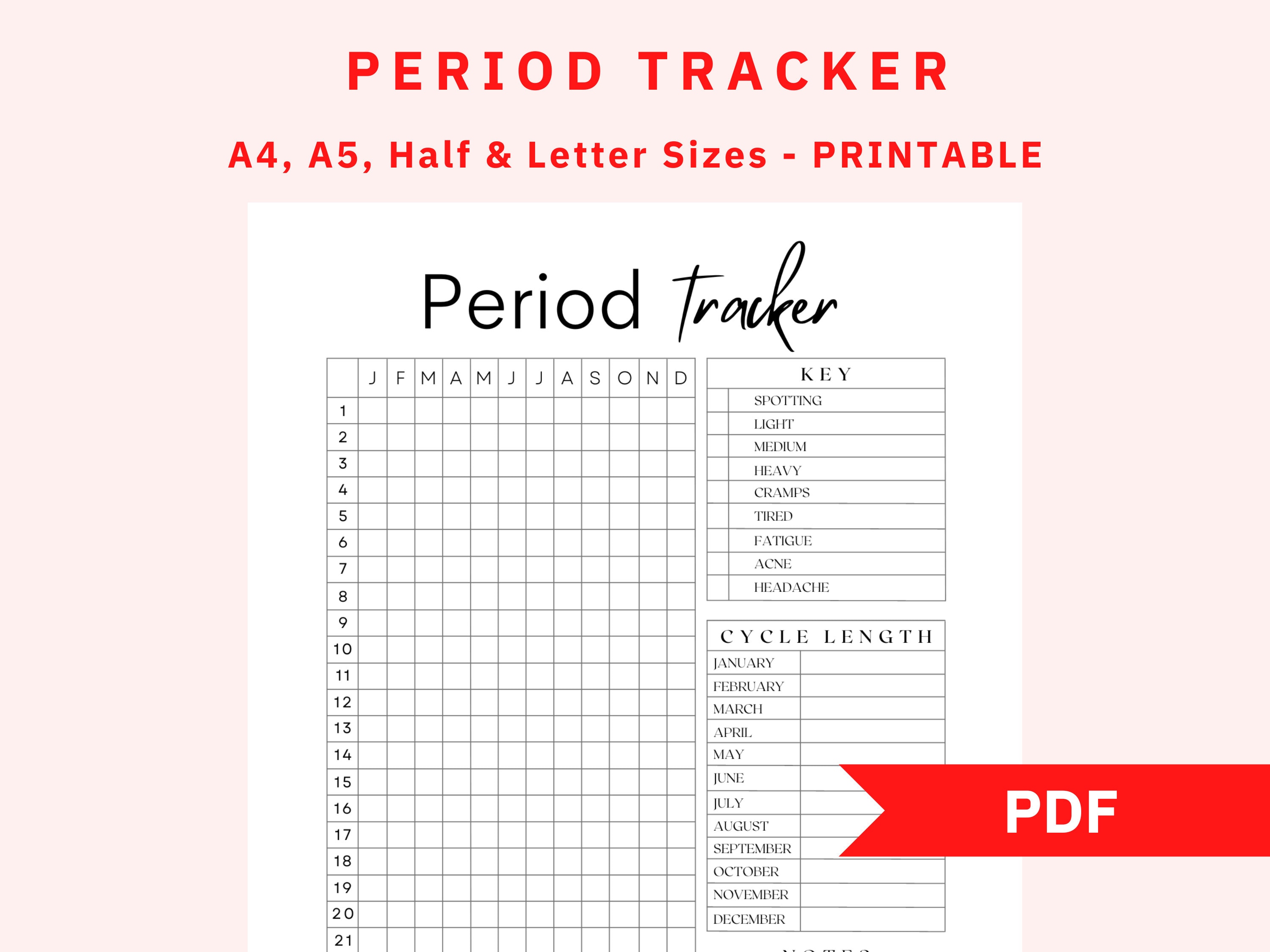 Minimal Printable Period Tracker, Period Journal, Fertility Cycle ...