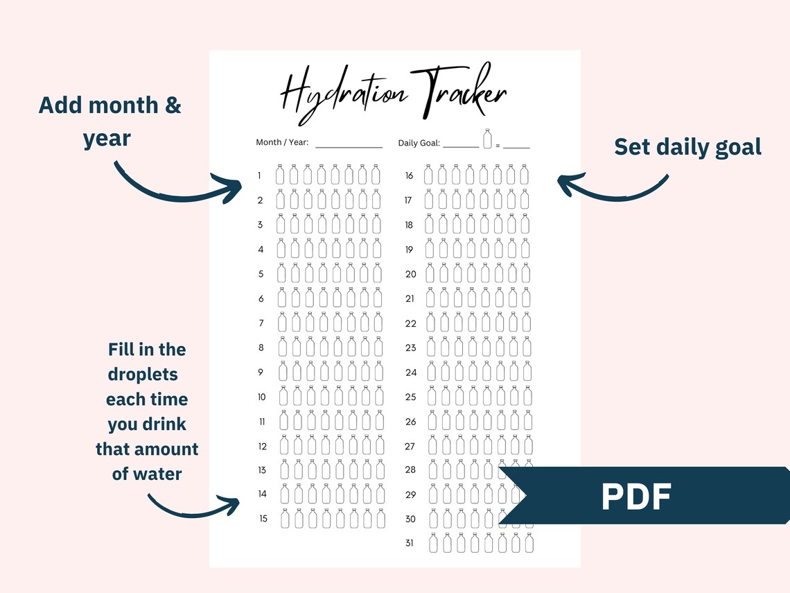 Hydration Water Tracker,pdf Water Tracker Printable, Monthly Water ...